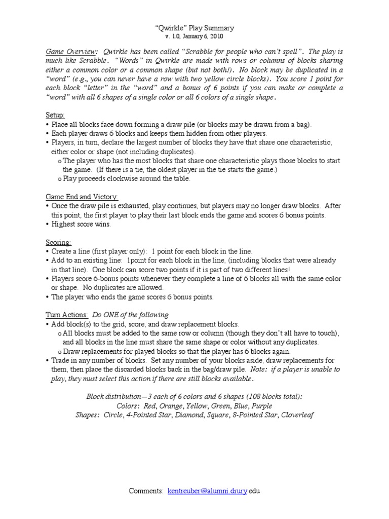 Qwirkle Summary | PDF