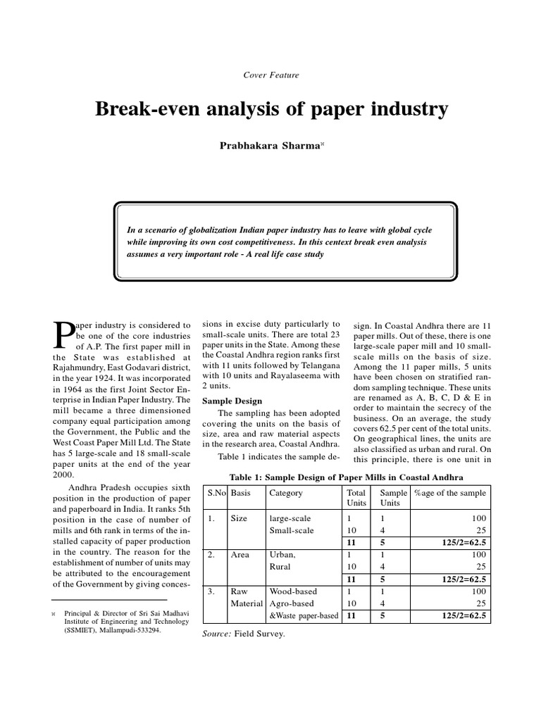 Break Even Analysis Pdf Business Economics Business