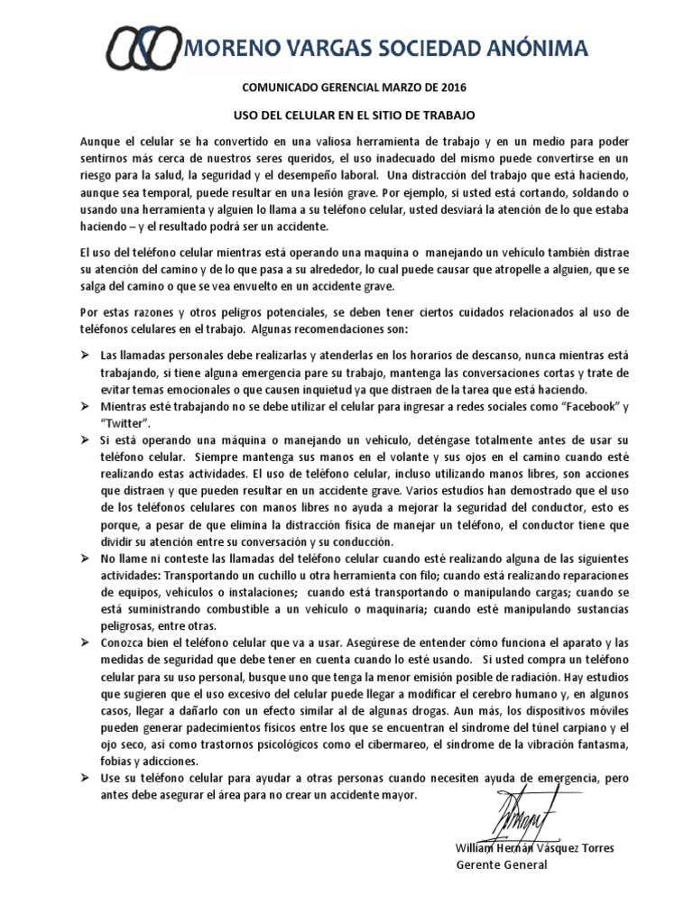 Comunicado Marzo - Uso Celular | PDF | Teléfonos móviles