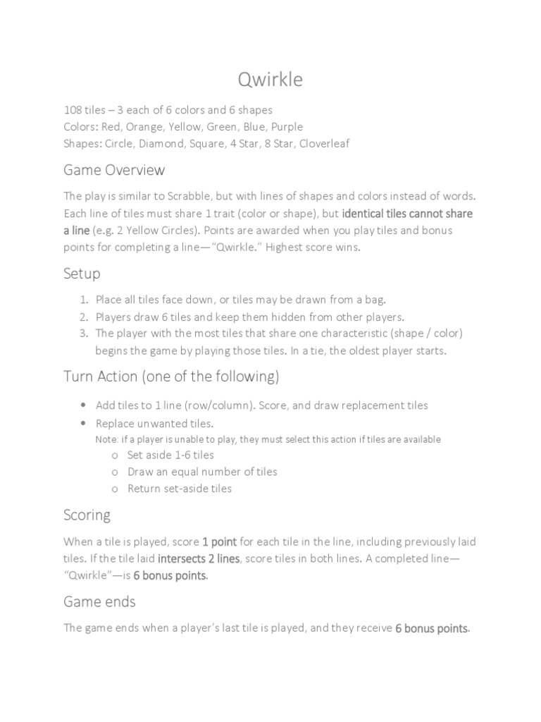 Qwirkle Reference | PDF