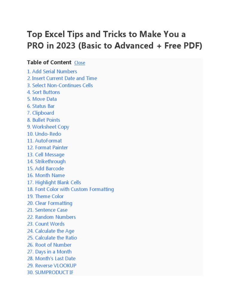 Top Excel Tips and Tricks To Make You A PRO in 2023 | PDF | Microsoft ...