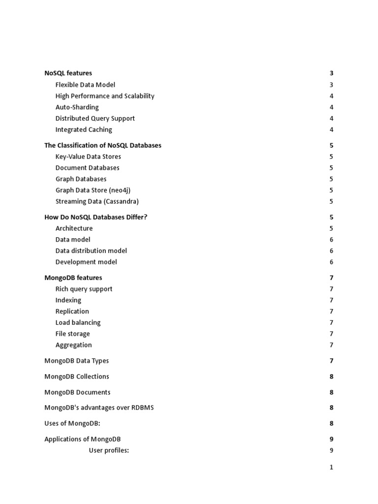 NoSQL Database Features and Classifications | PDF