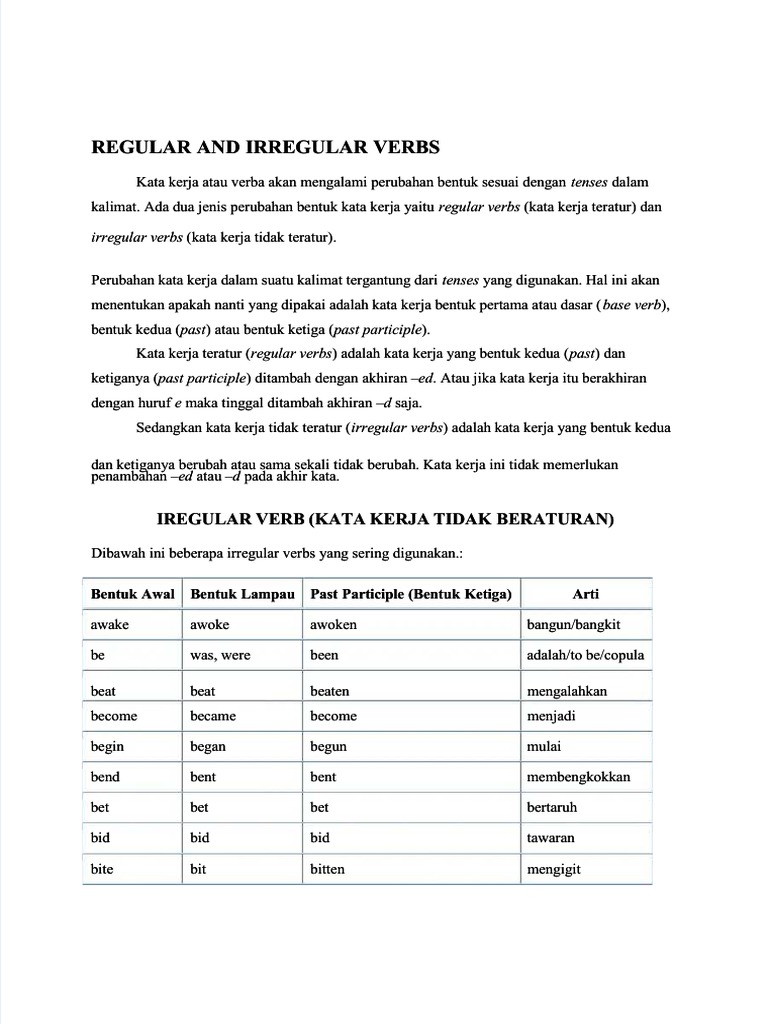 PDF Regular and Irregular Verbs - Compress | PDF