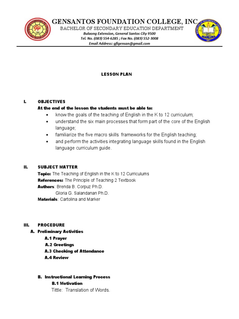lesson-plan-in-teaching-English-in-the-K-to-12-curriculum (1) | PDF ...