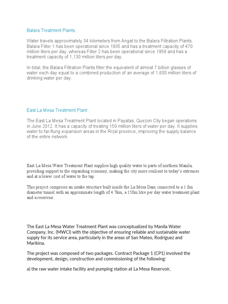 Balara Treatment Plants | PDF | Fresh Water | Water Management