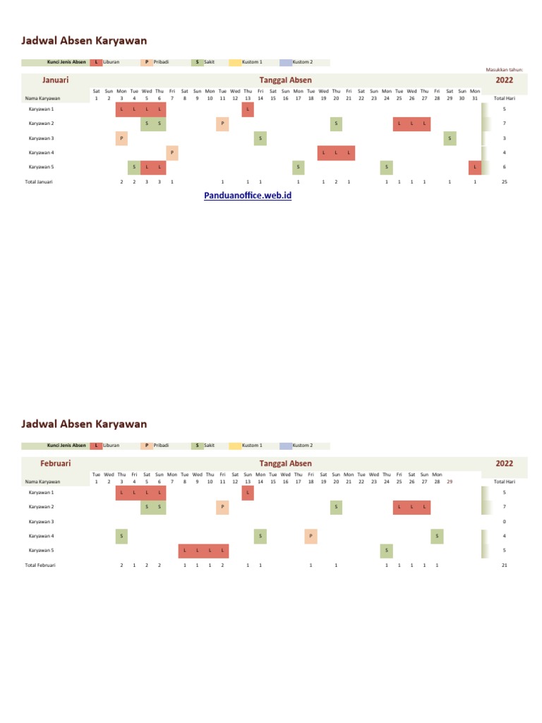 Template Absensi Karyawan | PDF