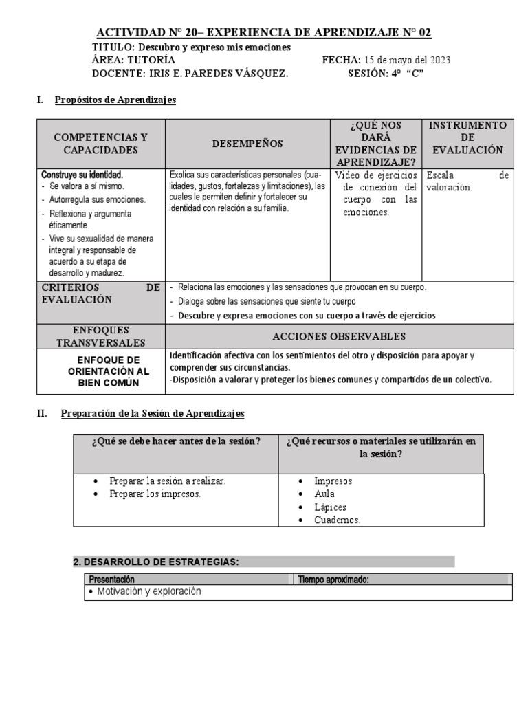 Acti. 2 - Tutoria - 4° - C - Unid.02 - Iris 15-05-23 | PDF