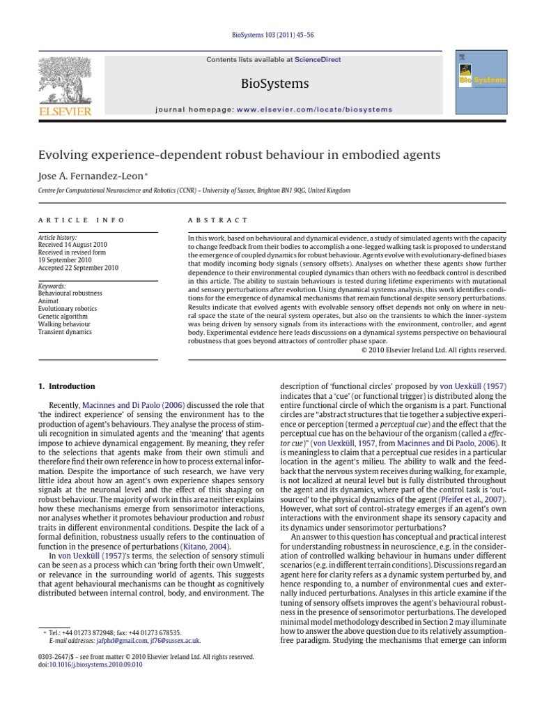 Evolving Experience-Dependent Robust Behaviour in Embodied Agents | PDF ...