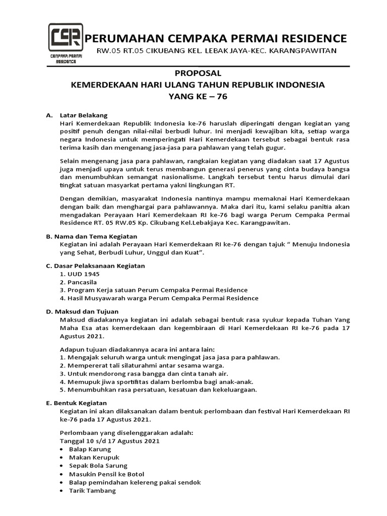 Proposal HUT Kemerdekaan RI Perum CPR 2021 | PDF
