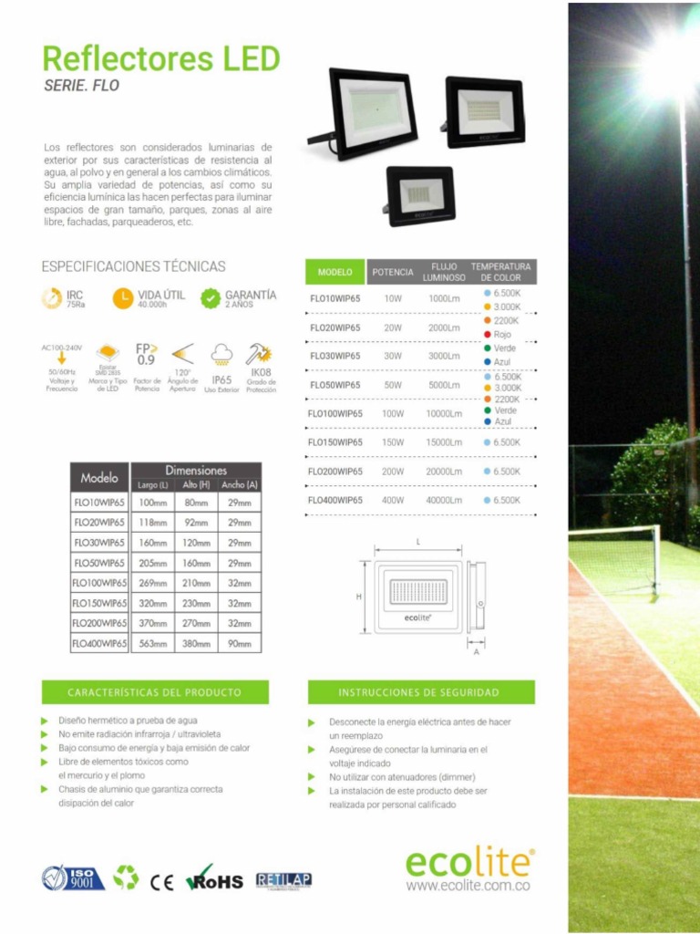 Ficha Tecnica REFLECTORES - 2022 | PDF