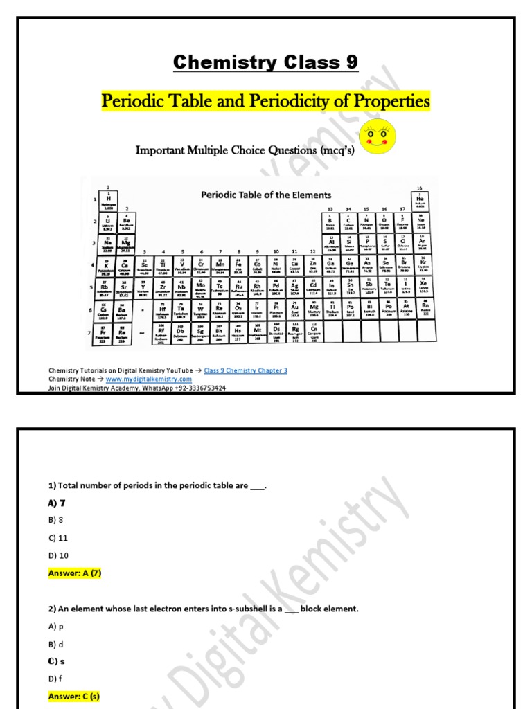 Chapter 3 Mcqs Class 9 | PDF | Chemistry | Ion