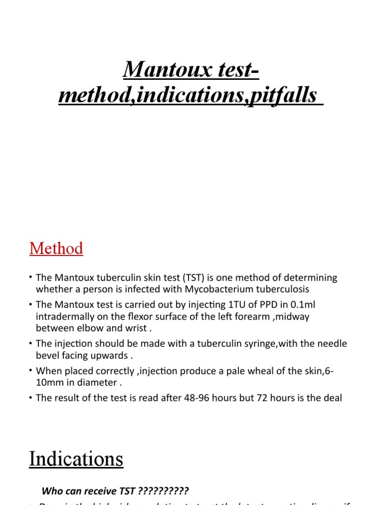 Mantoux Test-Method, Indications, Pitfalls | PDF | Health Care | Public ...