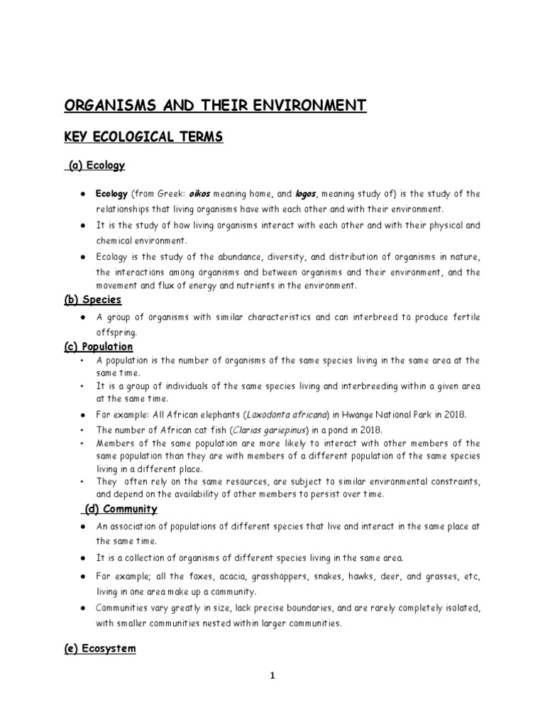 Organisms and Their Environment: Key Ecological Terms | PDF | Food Web | Water Cycle