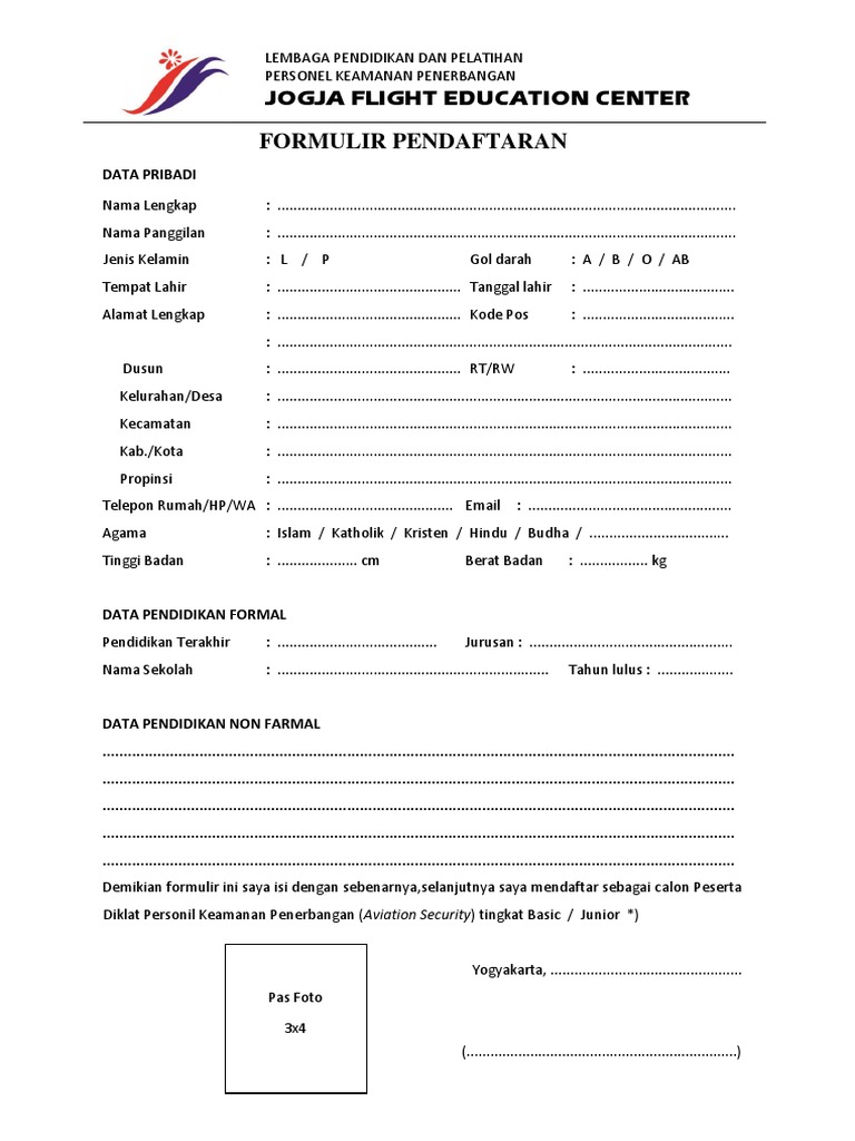 Formulir Pendaftaran Avsec | PDF