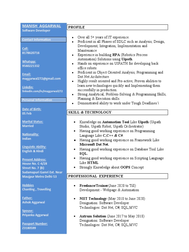 MANISH CV | PDF | Computer Programming | Software Development