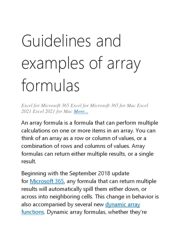 Guidelines and Examples of Array Formulas | PDF