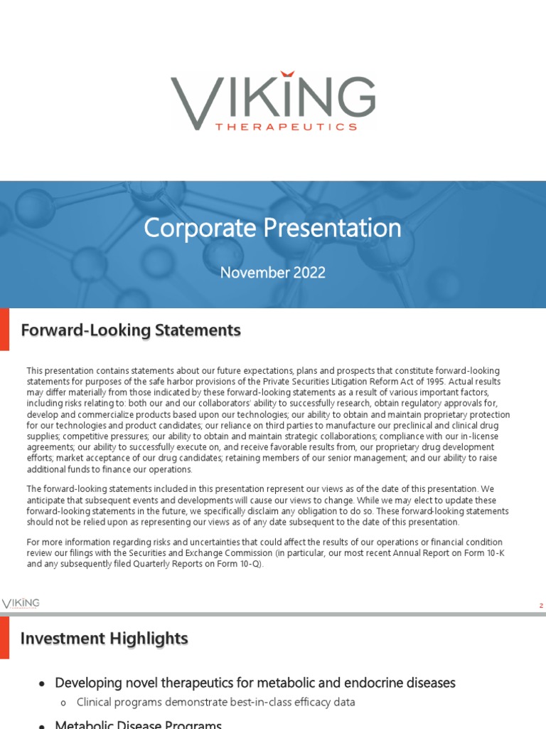 Viking Therapeutics Corporate Presentation November 2022 | PDF