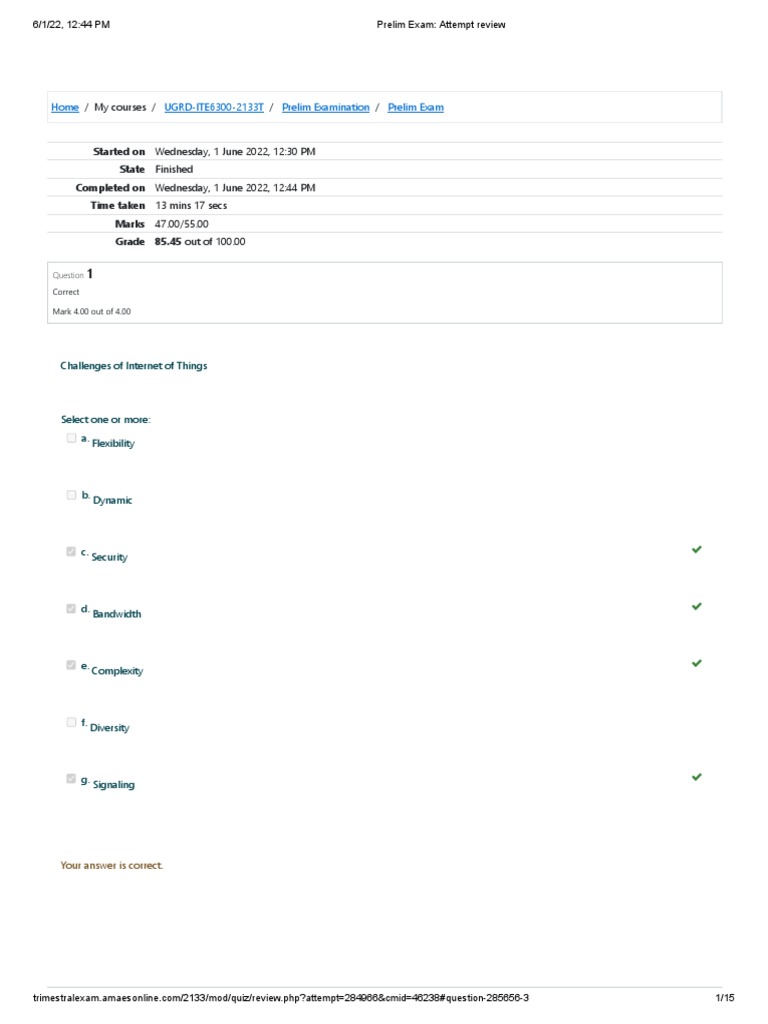 Analysis of a Student's Performance on a Preliminary Exam Covering Topics in Internet of Things ...
