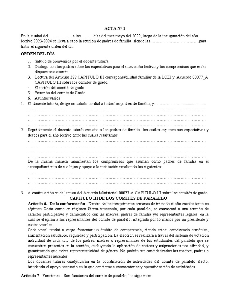 PRIMERA ACTA Comité de PPFF 2023-2024 | PDF | Gobierno
