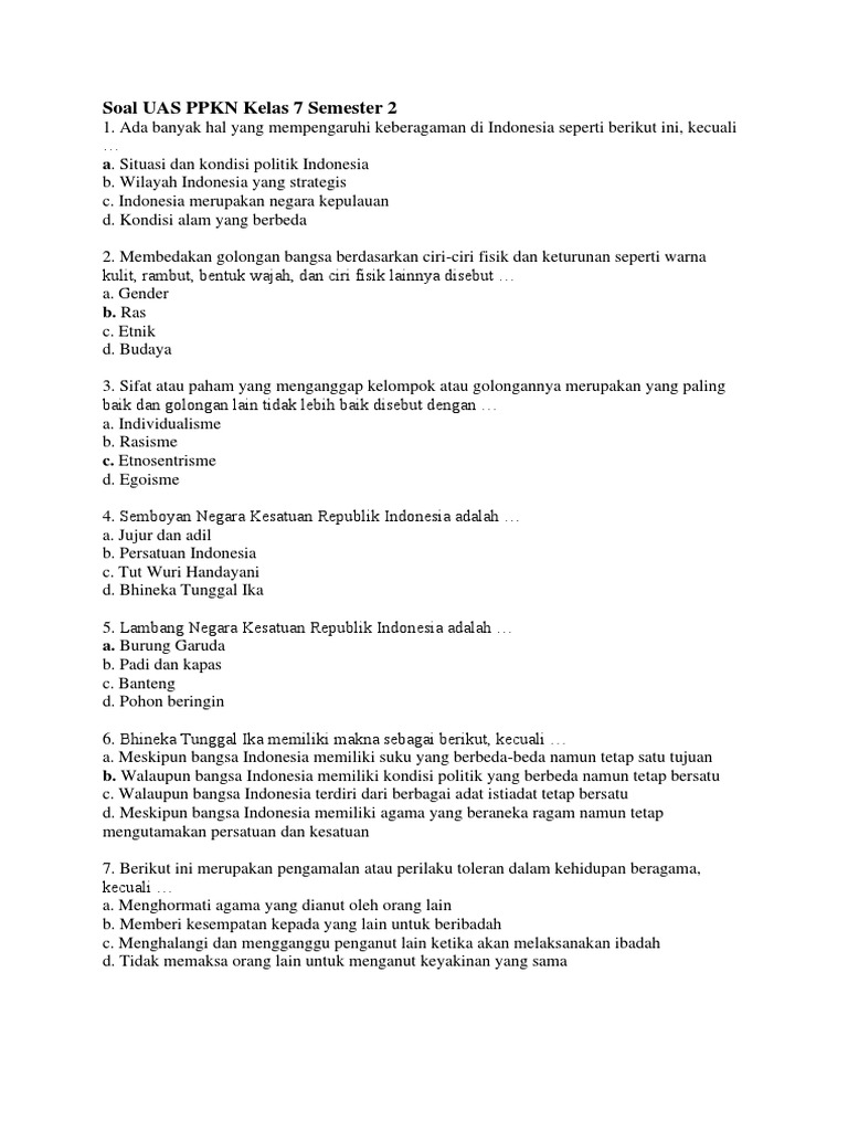 Soal Pat PPKN Kelas 7 Sem.2 | PDF