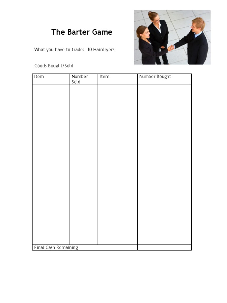 Barter Game Trading Scenarios | PDF