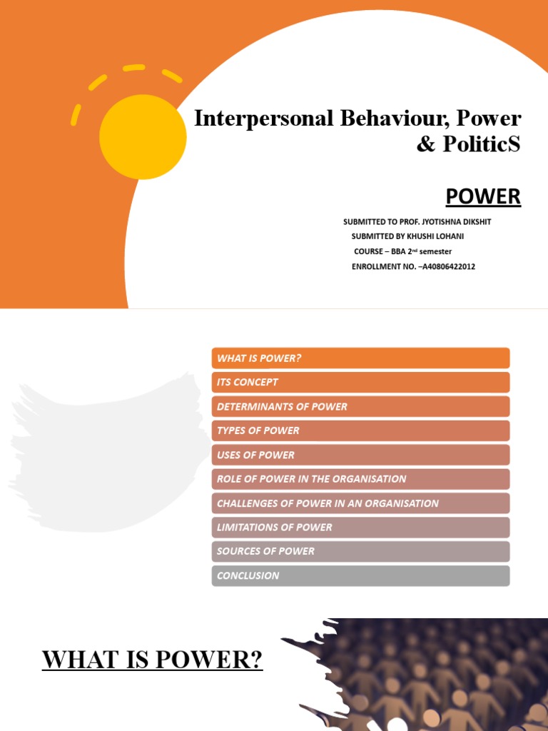 Interpersonal Behaviour Power & Politics 1 | PDF | Power (Social And Political) | Motivation