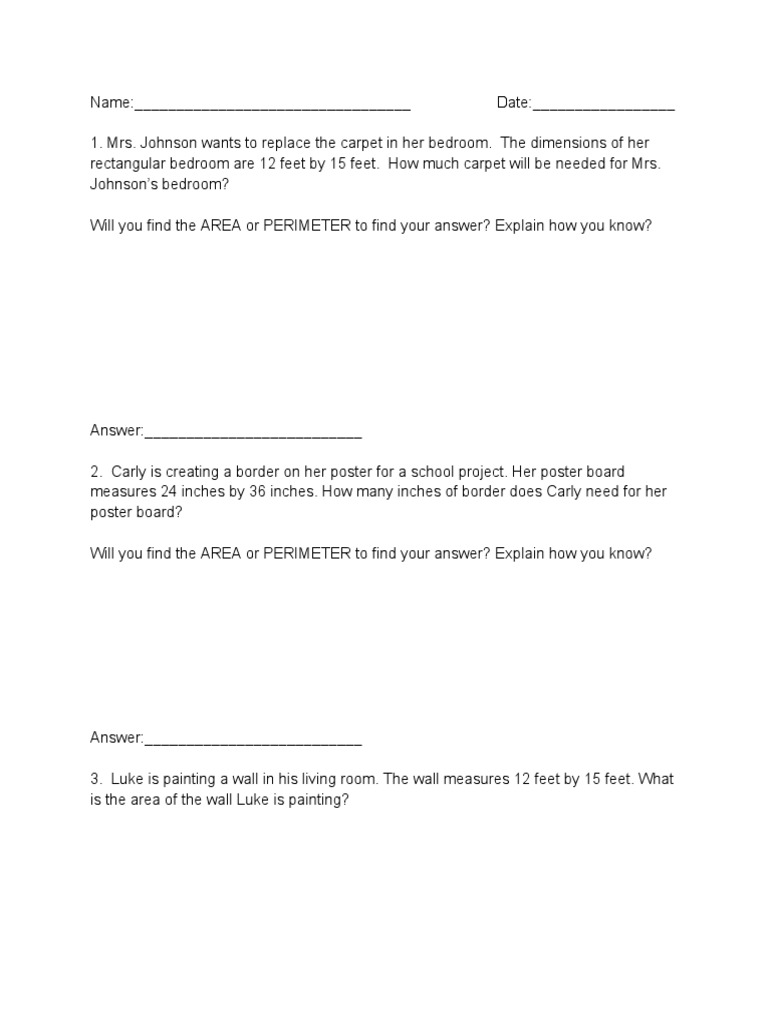 Area and Perimeter Post-Assessment | PDF