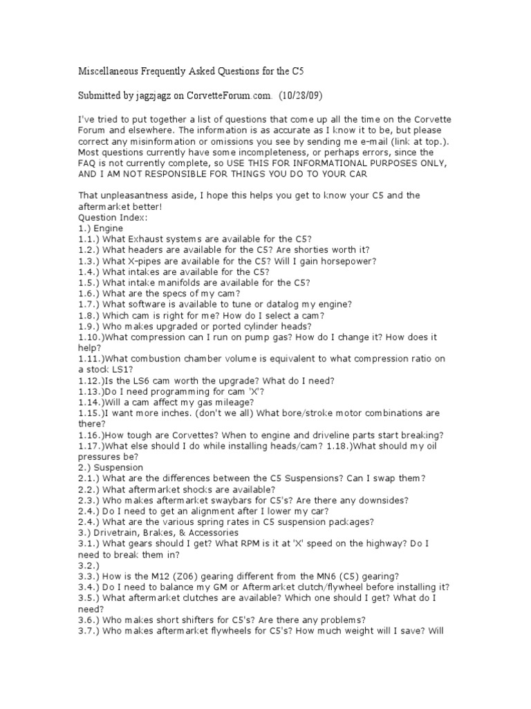 C5 Corvette Frequently Asked Questions | PDF