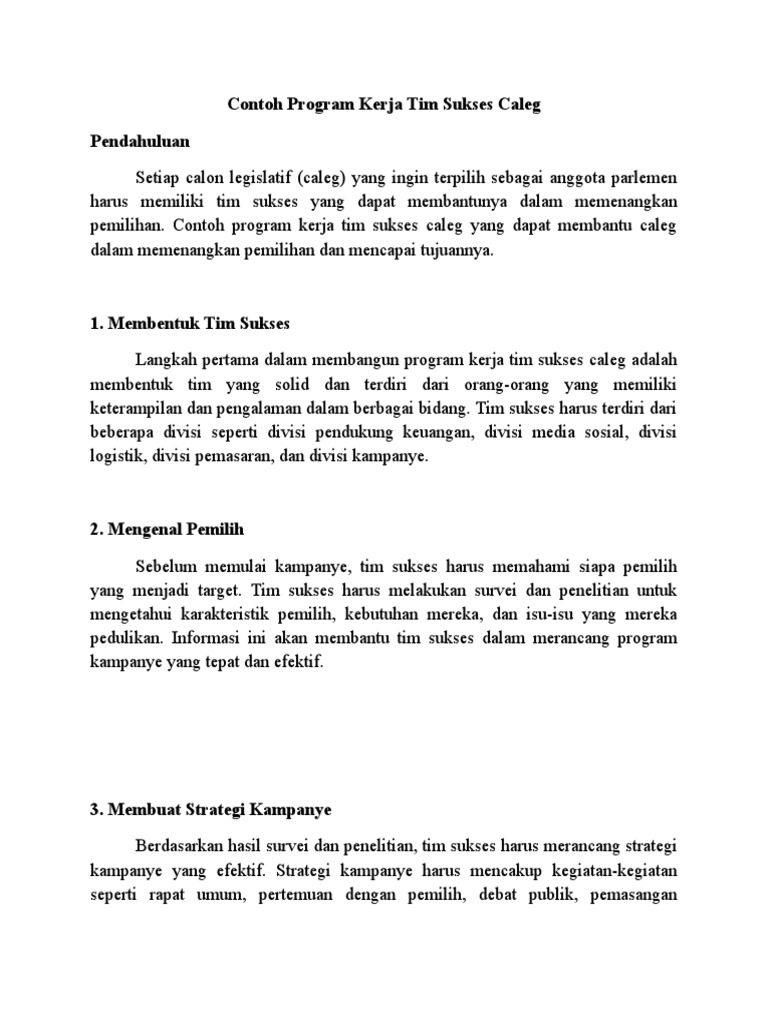 Contoh Program Kerja Tim Sukses Caleg | PDF