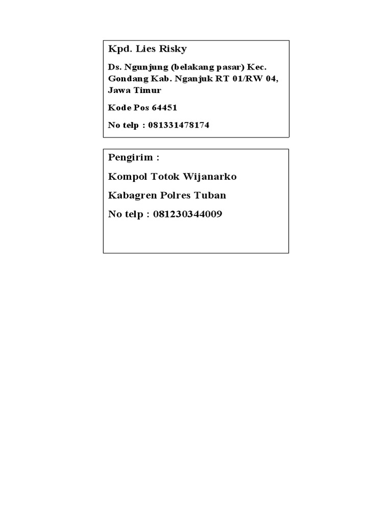 Template Pengirim Dan Penerima Kirim Dokumen | PDF