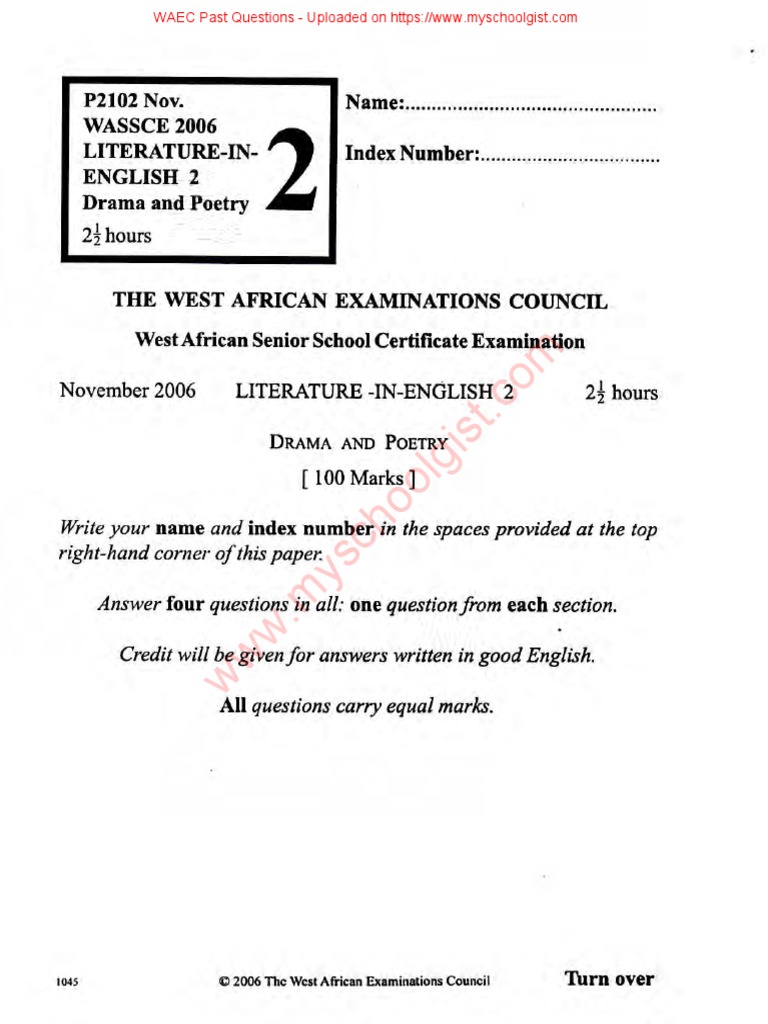 waec-lit-in-english-2006-november-drama-and-poetry-paper-2 | PDF