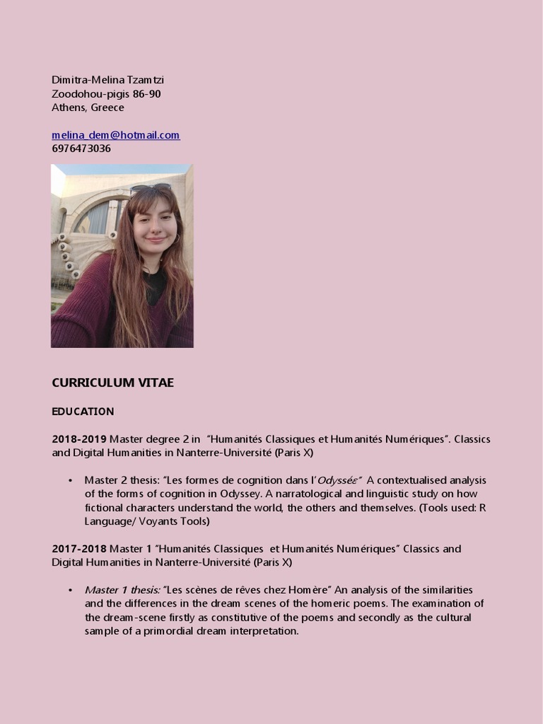 CV Melina Tzamtzi | PDF | Greece | Classics