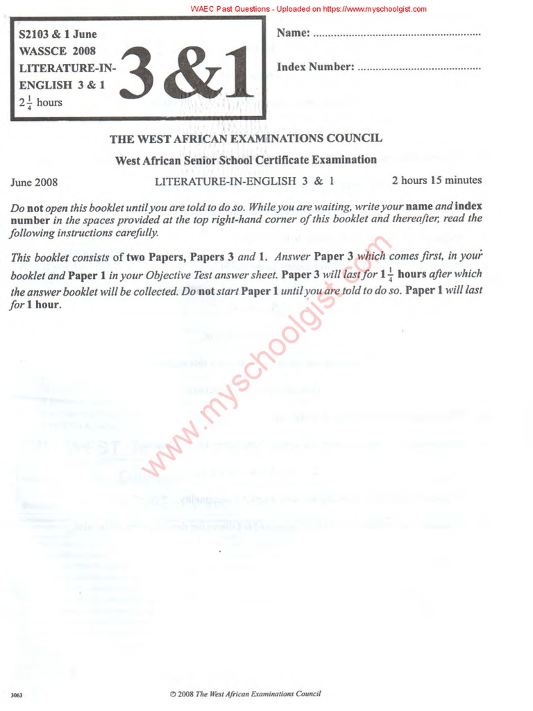 Waec Lit in Eng June 2008 Papers 31 | PDF