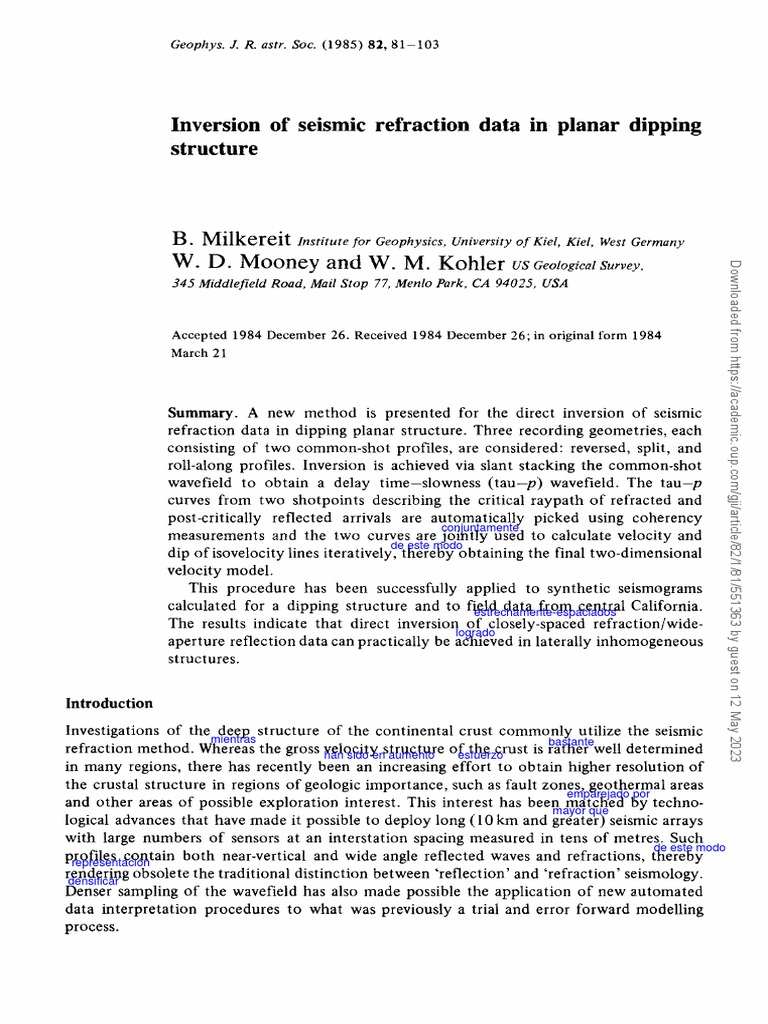 Inversion of Seismic Refraction Data | PDF | Reflection (Physics) | Reflection Seismology