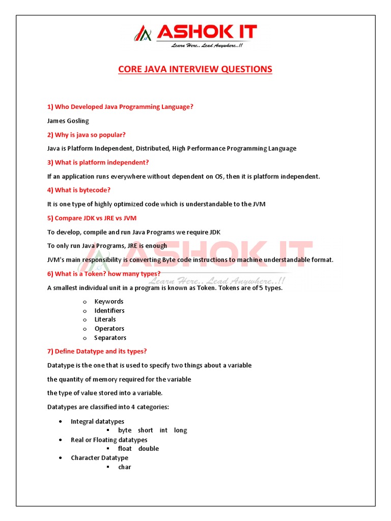 Core Java Interview Questions Answers Pdf