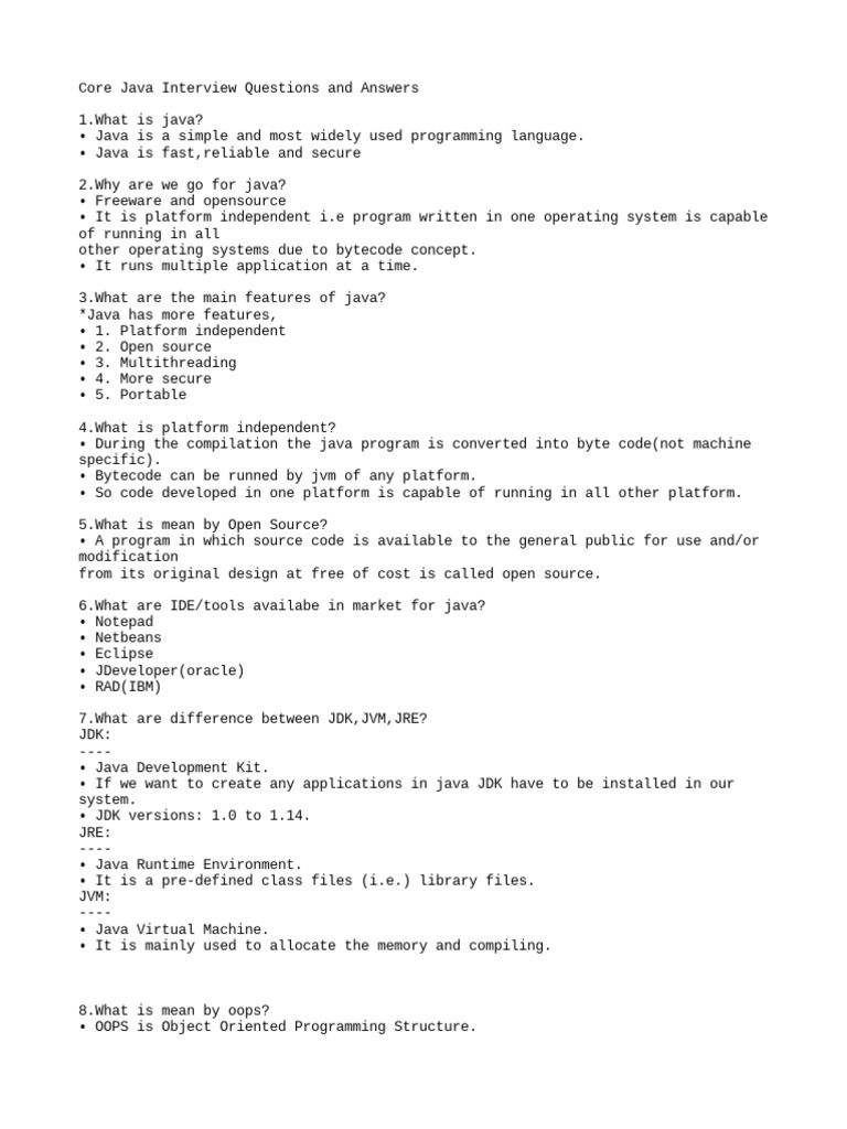Core Java Qna Pdf Programming Constructor Object Oriented Programming