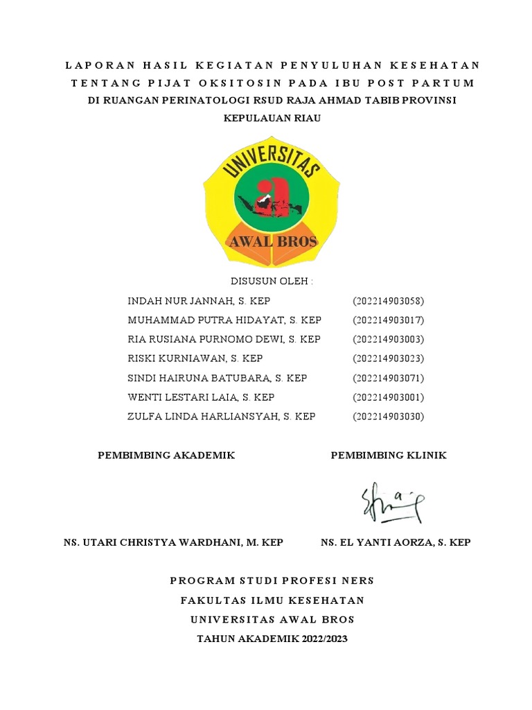 Laporan Hasil Kegiatan Penyuluhan Kesehatan Tentang Pijat Oksitosin | PDF Laporan Hasil Kegiatan Penyuluhan Kesehatan Tentang Pijat Oksitosin | PDF