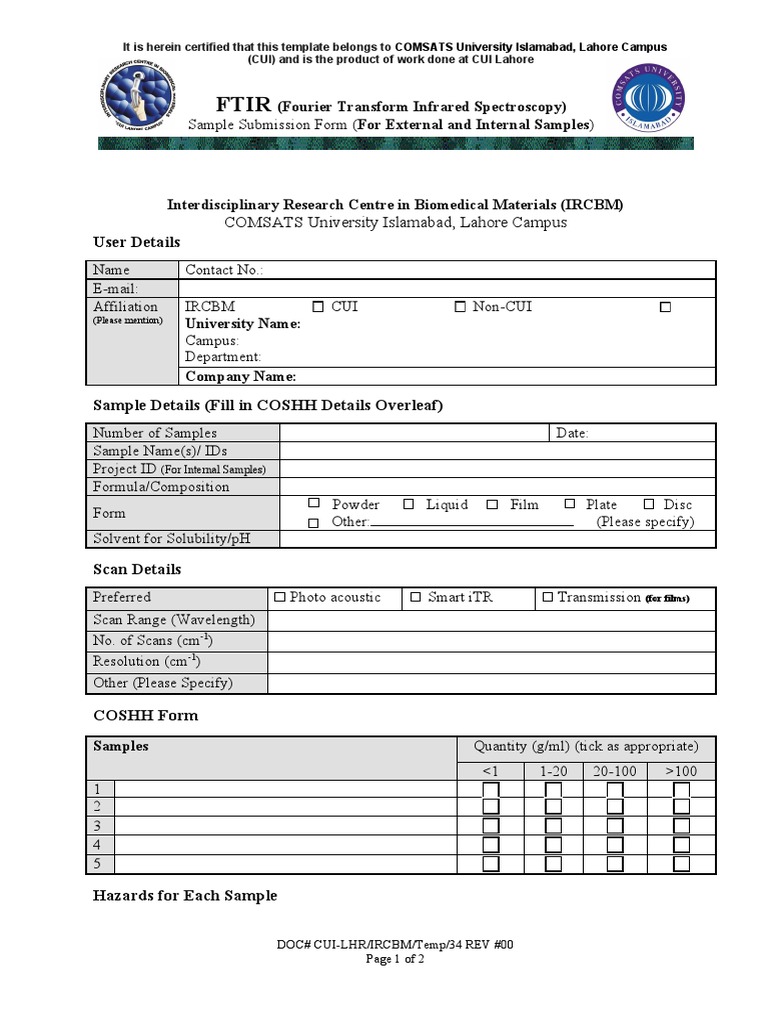 34-Temp-COSHH Assessment Form FTIR-34 | PDF | Applied And ...