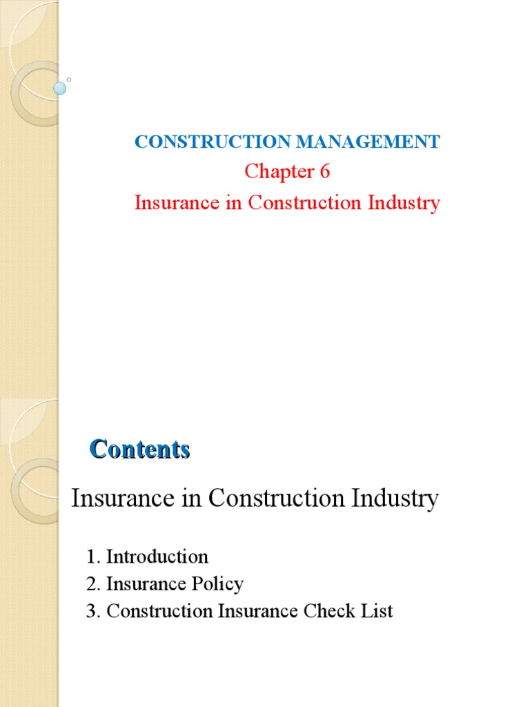 Chapter 6 Insurance in Construction Industry Lecture 7 | PDF ...