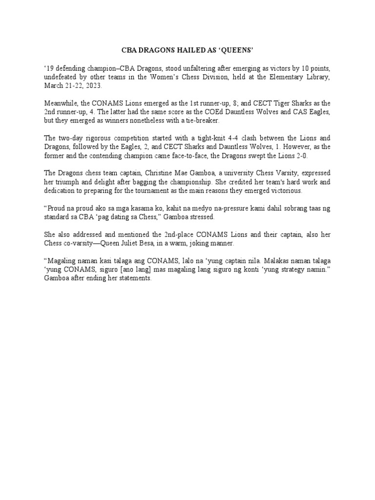 Sports Chess Women Siobal Revised | PDF