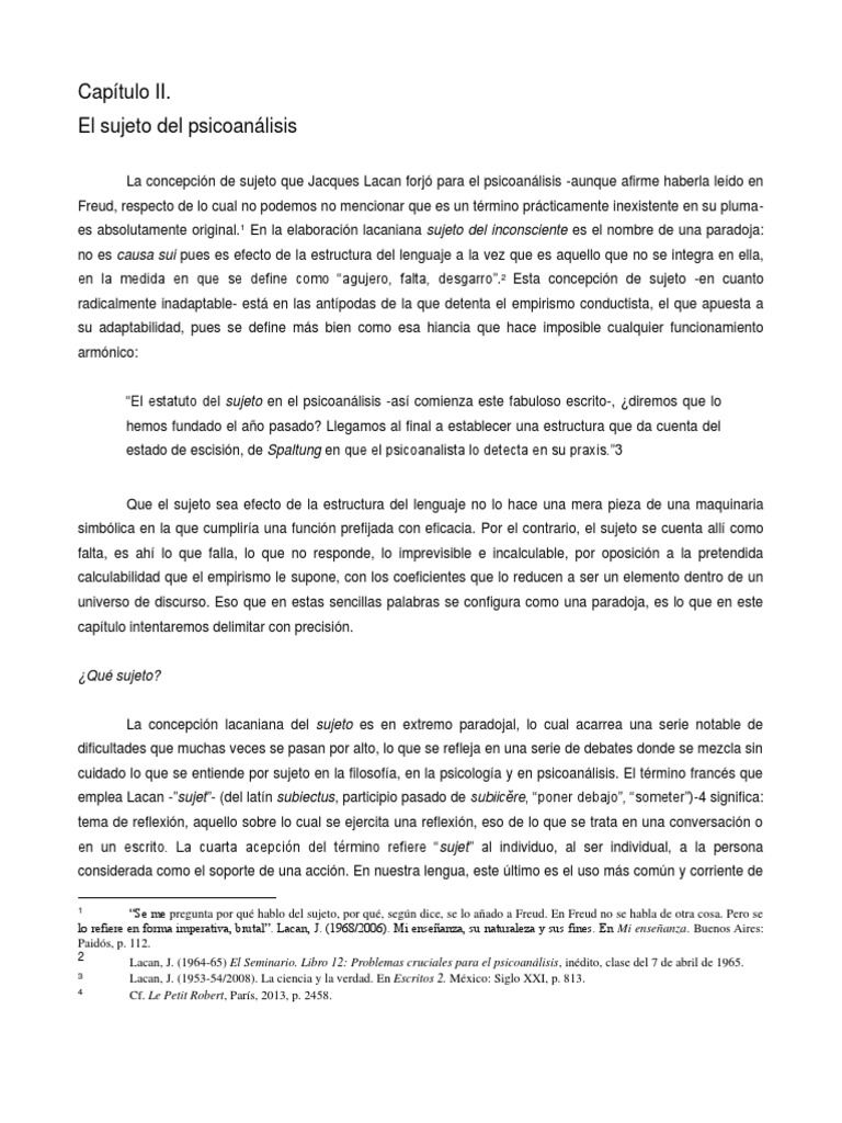 El Sujeto en Psicoanálisis | PDF | Jacques Lacan | Psicoanálisis