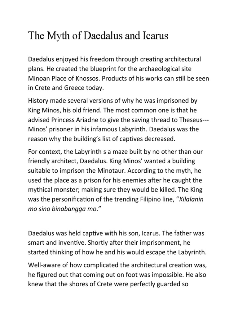 Daedalus and Icarus: A Myth Summary | PDF