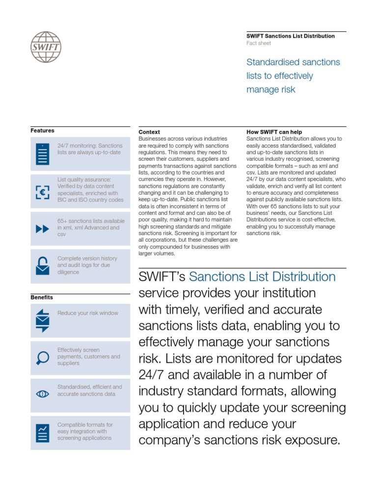 Swift Sanctions List Distribution Factsheet | PDF | Computing | Information Technology Management