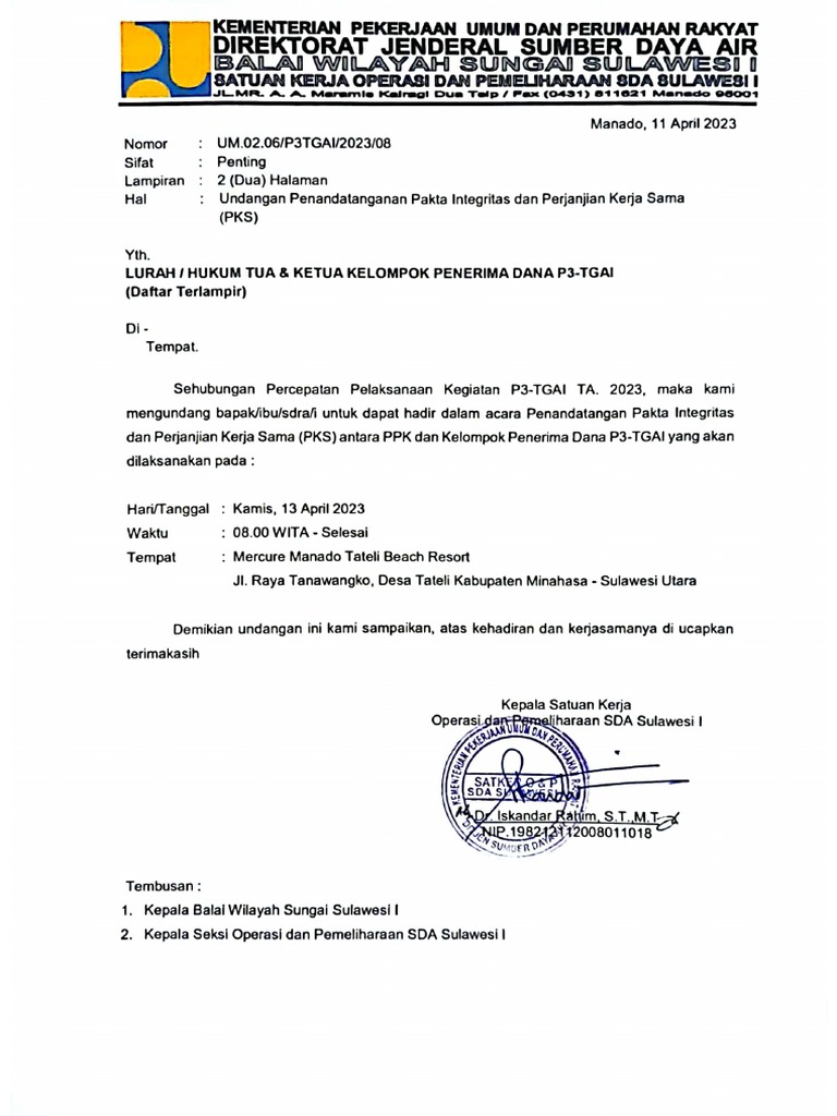 (104 Lokasi) Undangan Penandatanganan PKS Dan Pakta Integritas 13 April ...
