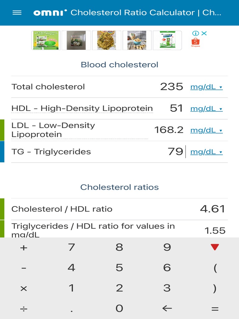 Cholesterol Ratio Calculator Tool | PDF