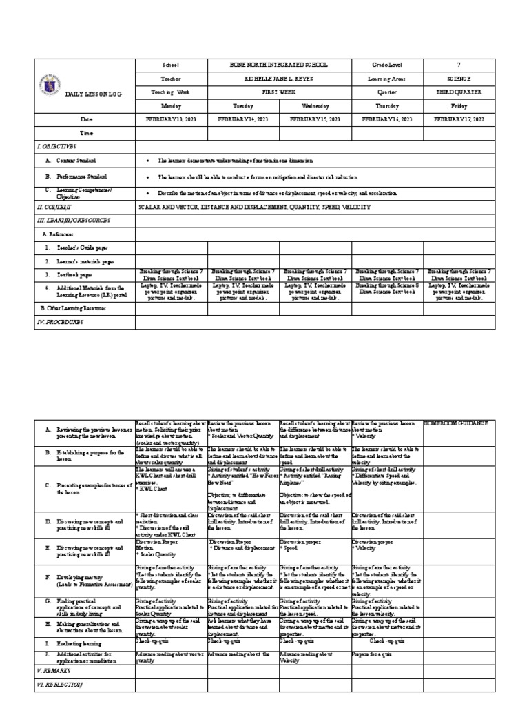 DLL Science 7 First Week | PDF