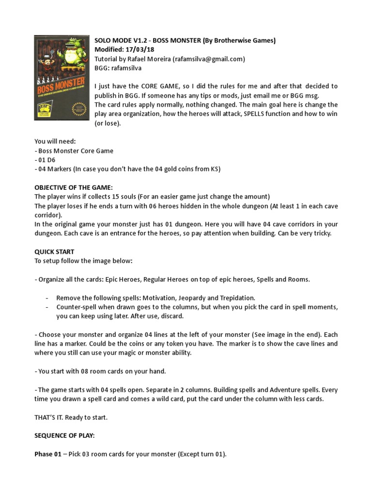 Boss Monster Solo Mode Instructions | PDF | Gaming
