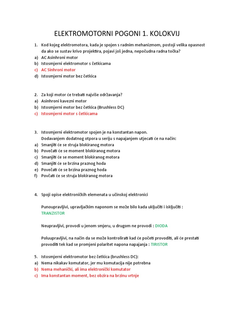 ?elektromotorni Pogoni 1. Kolokvij | PDF