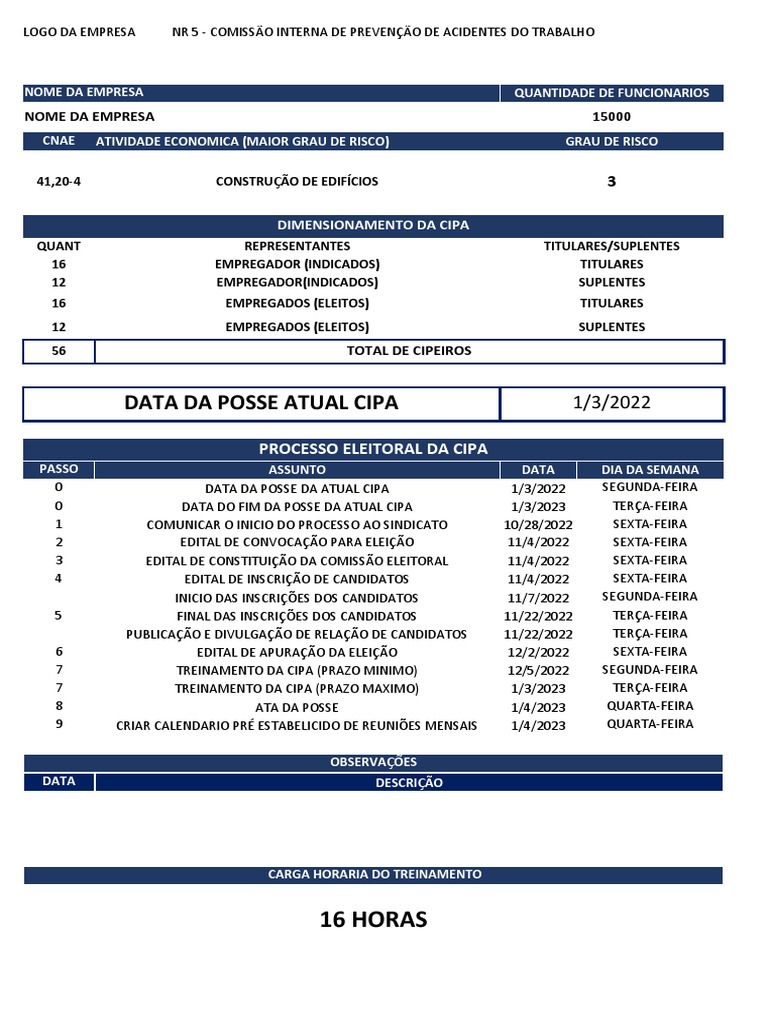 Cipa Calendario e Dimensionamento | PDF