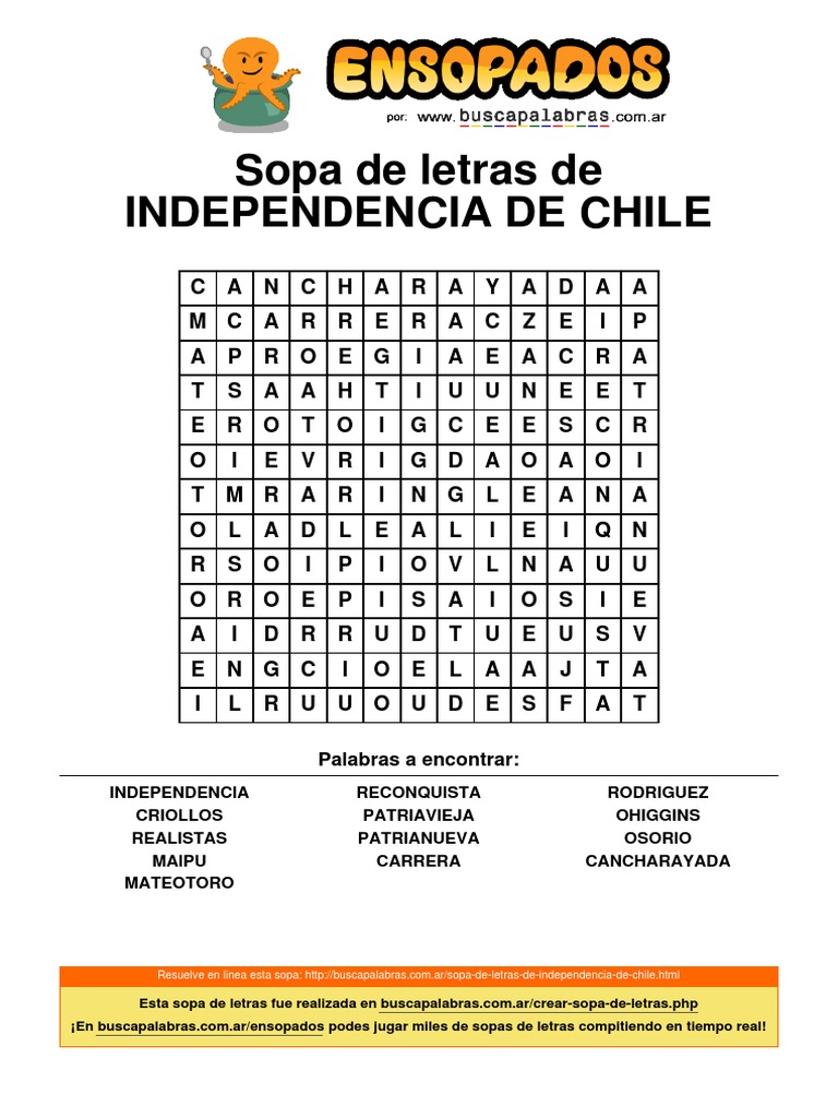 Sopa de Letras de Independencia de Chile | PDF